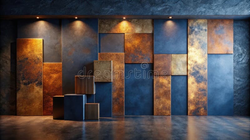 Modern Abstract Interior Design with Metallic Wall Panels and Wooden ...