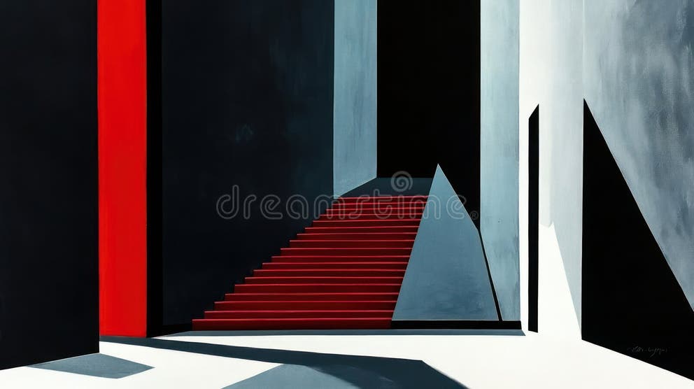 A Modern, Abstract Interior Featuring Stairs, Sharp Angles, and ...
