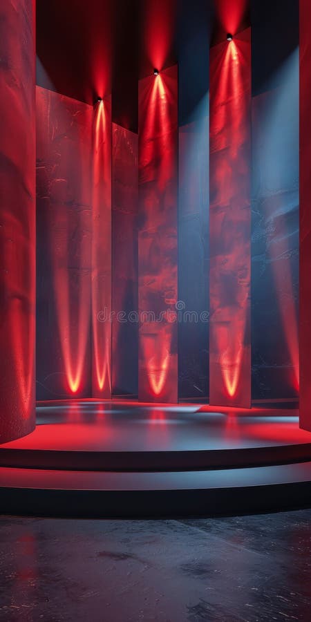 Modern Abstract Interior with Red and Blue Lighting Stock Illustration ...
