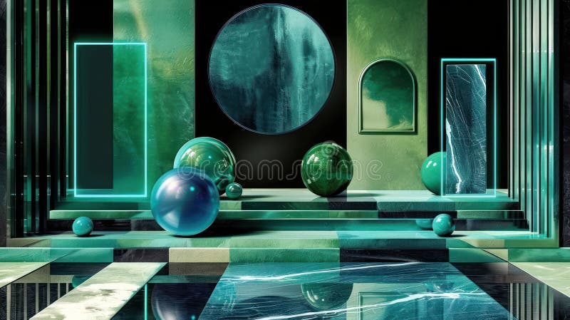 A Modern, Abstract Interior Scene Featuring Geometric Shapes and ...