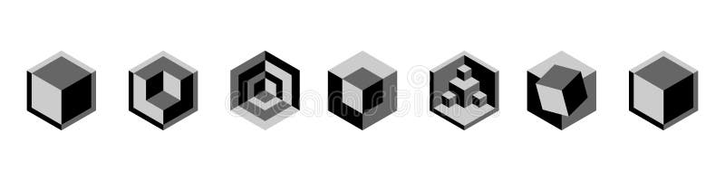 Modern Abstract Isometric Figure. Black and Gray Hexagon with Cube ...