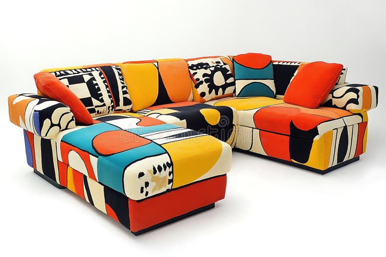 Modern Abstract LShaped Sectional Sofa with Colorful Patchwork Design ...