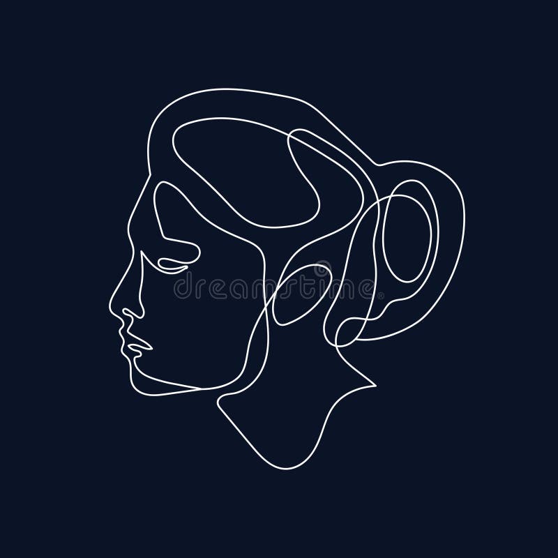 Modern Abstract Line Minimalistic Women Face Arts On Black Background