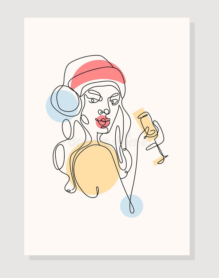 Modern Abstract Line Minimalistic Women Face Arts Set With Champagne