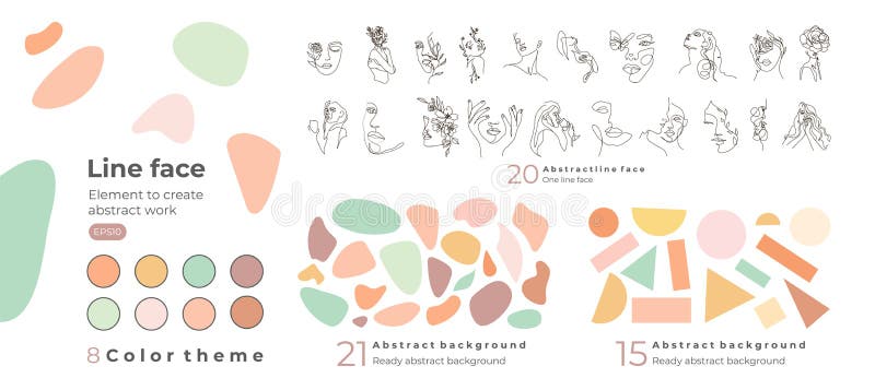 Modern Abstract Line Minimalistic Women Face Arts Set With Different