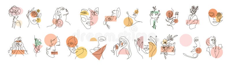 Modern Abstract Line Minimalistic Women Face Arts Set With Different