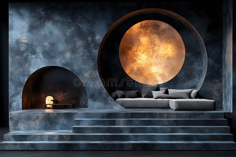 Modern Abstract Living Room Design with Ambient Lighting and Circular ...