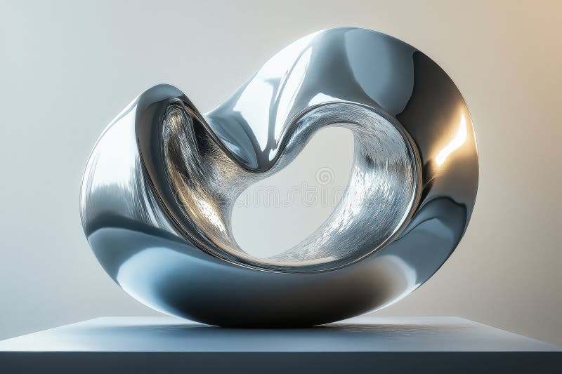 Modern Abstract Metallic Sculpture with Fluid Form, Dynamic Curves, and ...