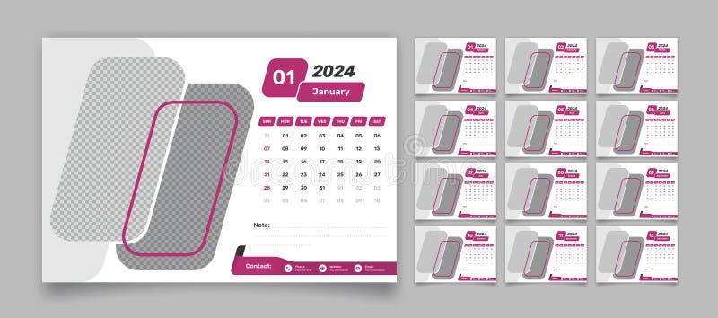 Modern Abstract 12 Pages Office Desk Calendar Template for 2024 with ...