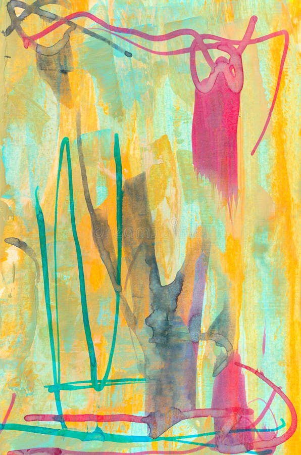 Modern Abstract Painting, Color Splash, Doodle Line, Scratch and Ink ...