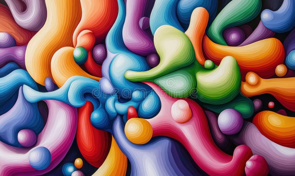 A Modern Abstract Painting Showcases an Array of Colorful, Curvy, and ...