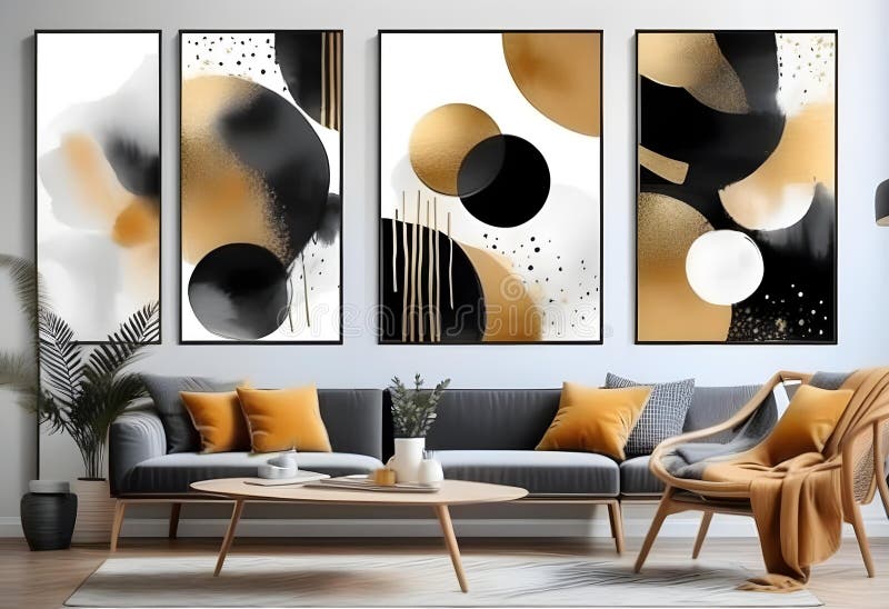 Modern Abstract Painting Wall Art Set. Posters, Covers, Prints Stock ...