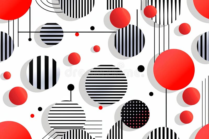 Modern Abstract Pattern Featuring Red and Black Circles with Various ...