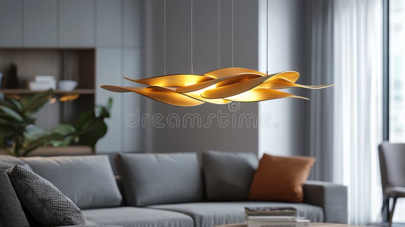 Modern Abstract Pendant Light in Contemporary Living Room Setting Stock ...