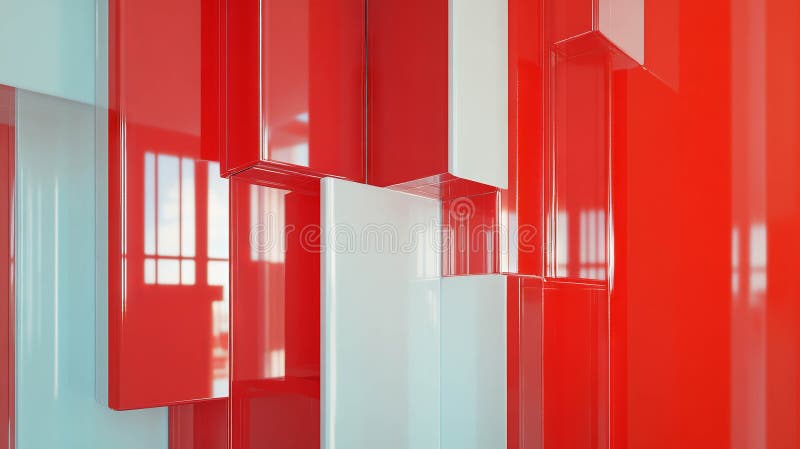 Modern Abstract Red and White Vinyl Wall Design with Chrome Elements ...