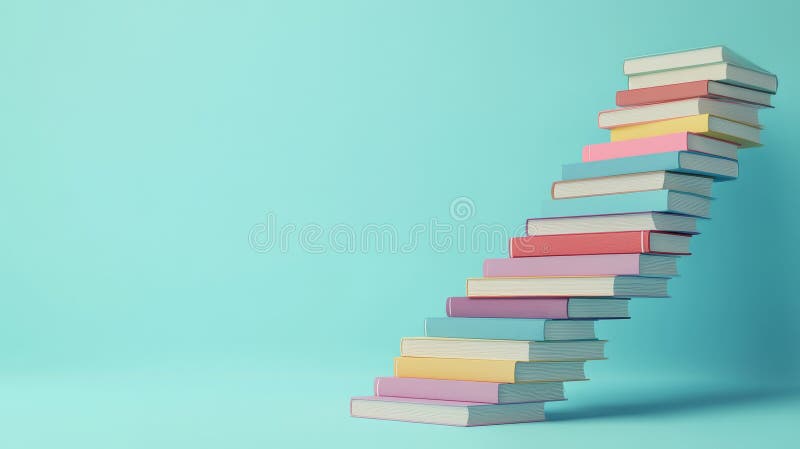 A Modern Abstract Representation of a Stack of Books Set Against a Blue ...