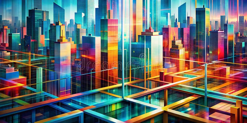 A Modern Abstract Scene With Intersecting Lines And Blocks Of Color Capturing The Complexity And