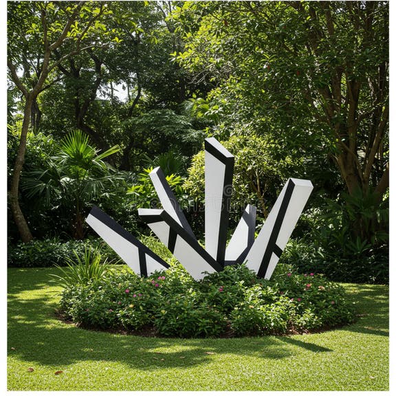 Modern Abstract Sculpture Featuring Black and White Rectangular Beams ...