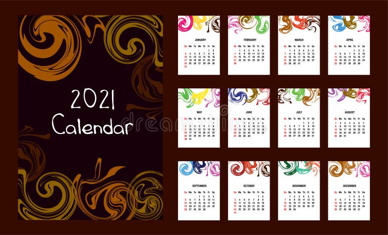 Modern Abstract Shapes Colorful 2021 Calendar Design for Printing A4 ...