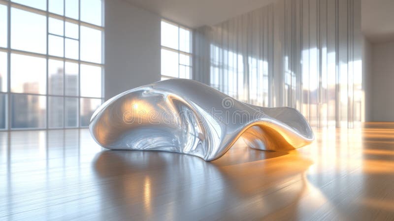 Modern Abstract Silver Sculpture in Bright Room Stock Illustration ...