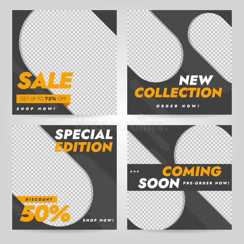 Modern Abstract Square Promotion Set of Social Media Template with Grey ...