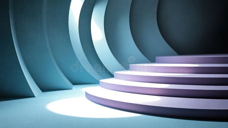 A Modern, Abstract Stage with Curved Walls and Layered Steps ...