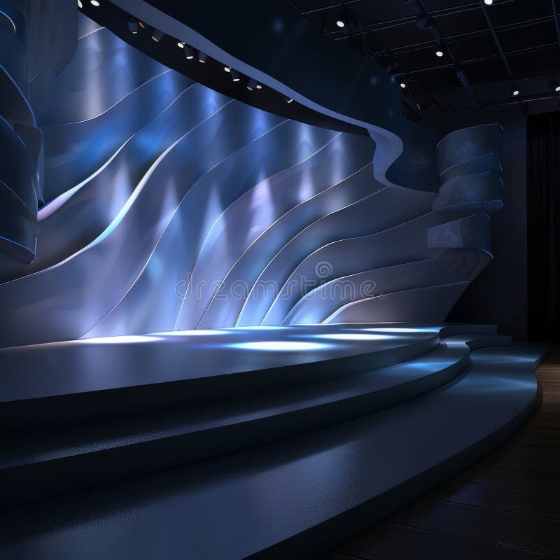 Modern Abstract Stage Design with Blue Lighting Stock Illustration ...
