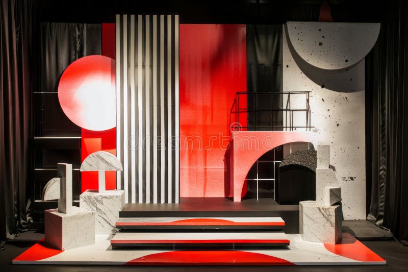 Modern Abstract Stage Design with Geometric Shapes in Red Stock ...