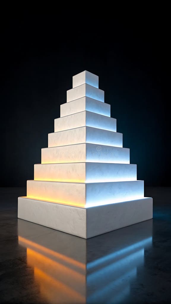 Modern Abstract Stepped Pyramid Structure Illuminated with Warm Orange ...
