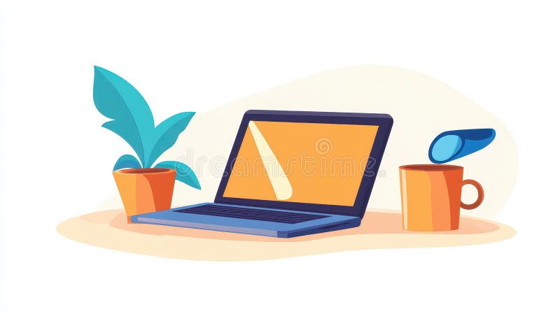 Modern, Abstract Tech Background Featuring a Laptop. Vibrant, Flat ...