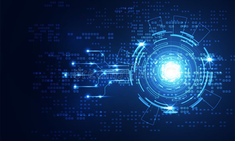 Modern Abstract Technology Concept Communication Circle Digital Circuits on Blue Background and ...