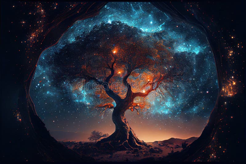 Modern Abstract Tree with Magical Neon Light on Fantasy Tree Frame ...