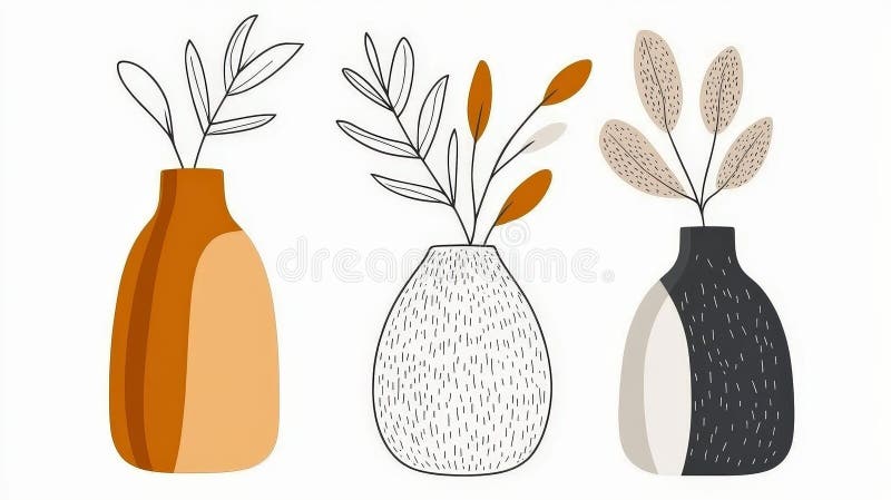 Modern Abstract Vases with Minimalist Design and Decorative Foliage ...