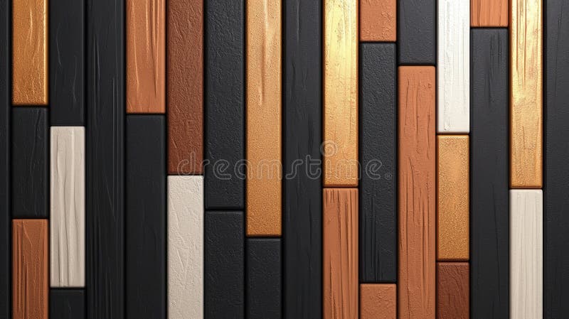 A Modern Abstract Wall Design Featuring Various Wood Panels in Rich ...
