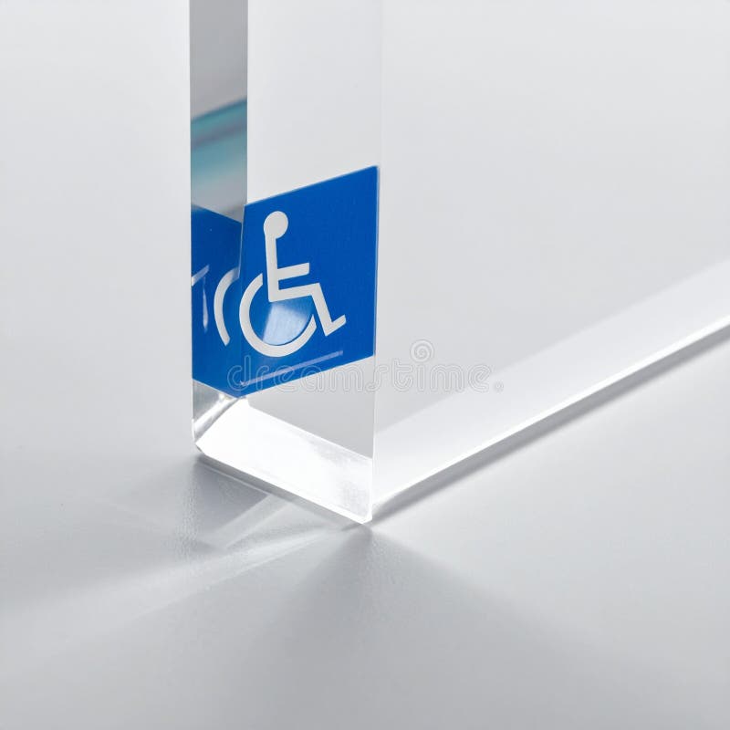 Modern Accessibility Sign on a Clear Glass Panel Stock Image - Image of handicap, corner: 415465731