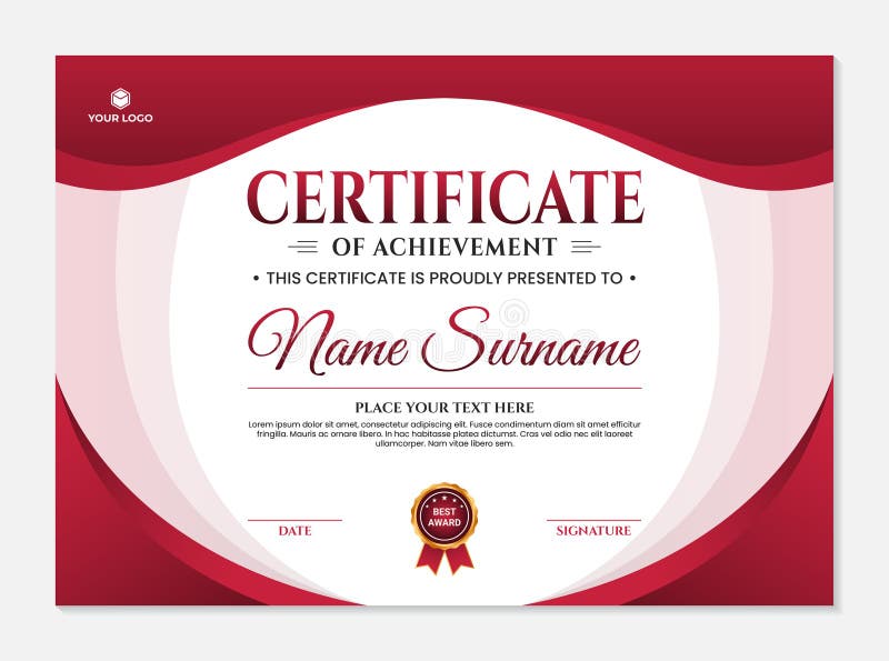 Modern Achievement Certificate Template with Red Wave Pattern ...