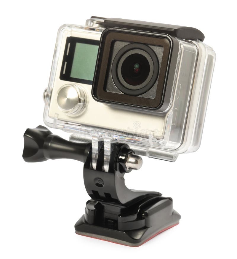 Modern Action Camera and Mount Isolated on White Stock Photo - Image of ...