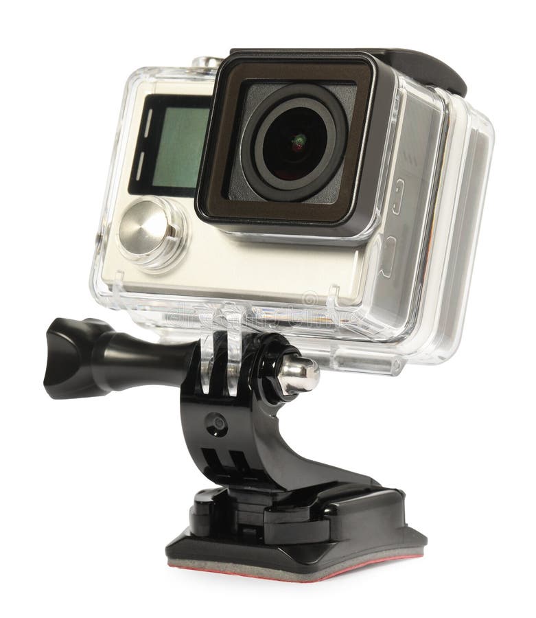 Modern Action Camera and Mount Isolated on White Stock Photo - Image of ...