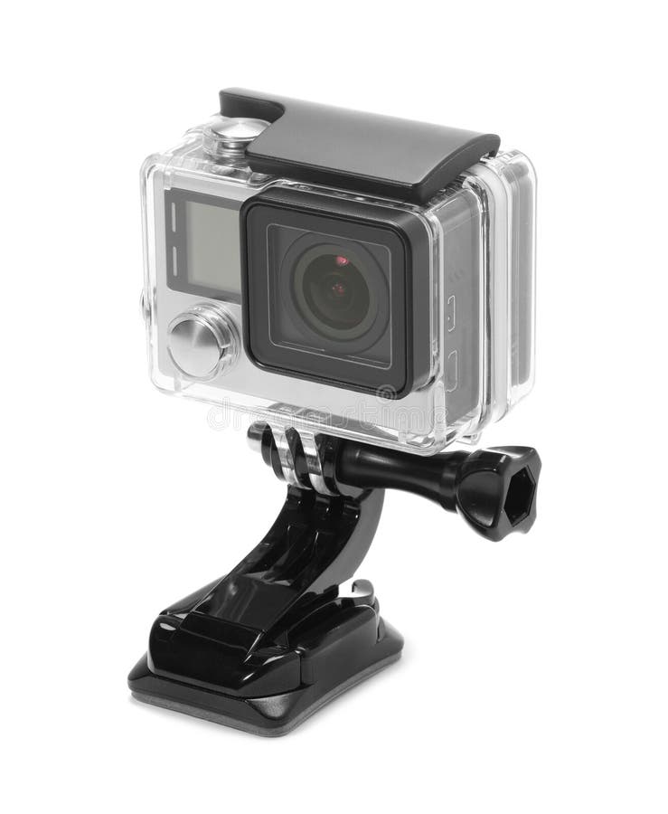 Modern Action Camera and Mount Isolated on White Stock Image - Image of ...