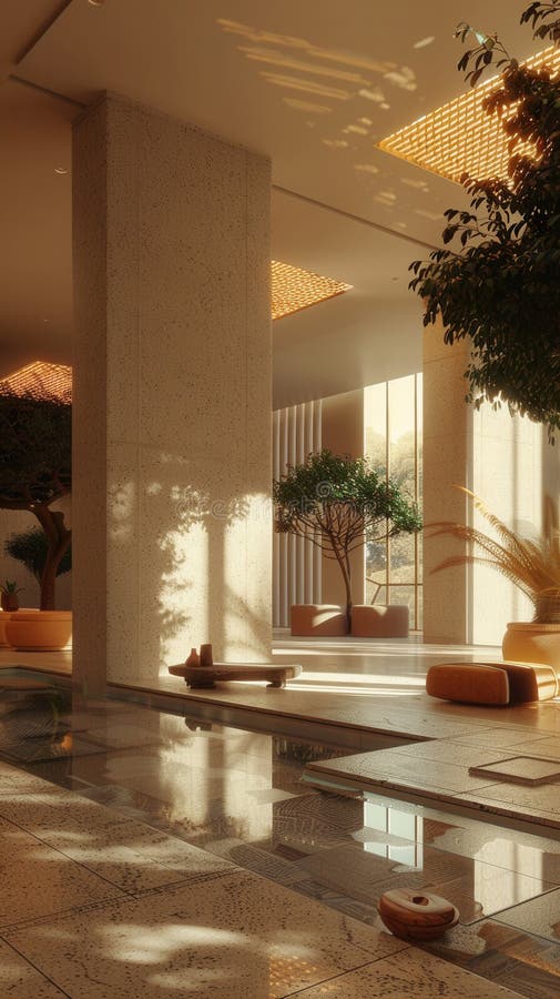 Modern Adobe Architecture. Stylish Interior Design Stock Illustration ...