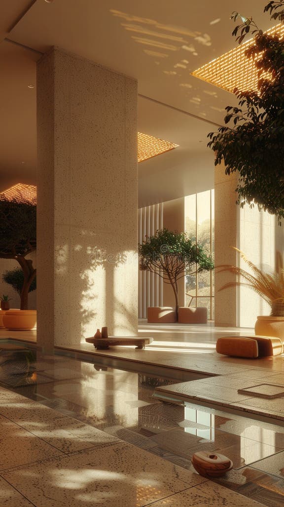 Modern Adobe Architecture. Stylish Interior Design Stock Illustration ...