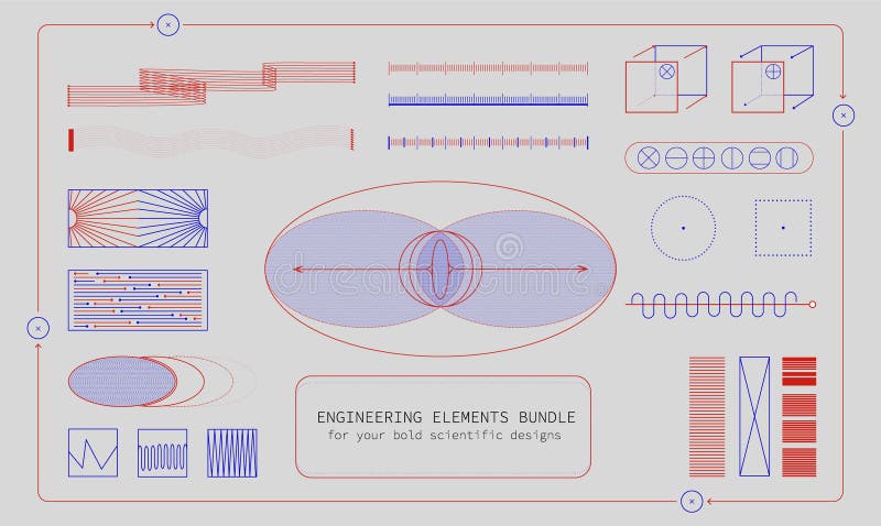 An Assortment of Engineering Diagrams and Wave Patterns in Red and Blue ...