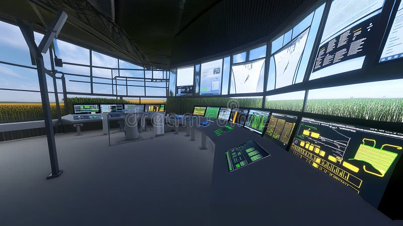 A Modern Agricultural Control Center with Large Screens Displaying Real ...