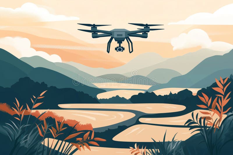 Artificial Intelligence Drones is Flying Over Farmland on Autumn. Stock ... Artificial Intelligence Drones is Flying Over Farmland on Autumn. Stock ...