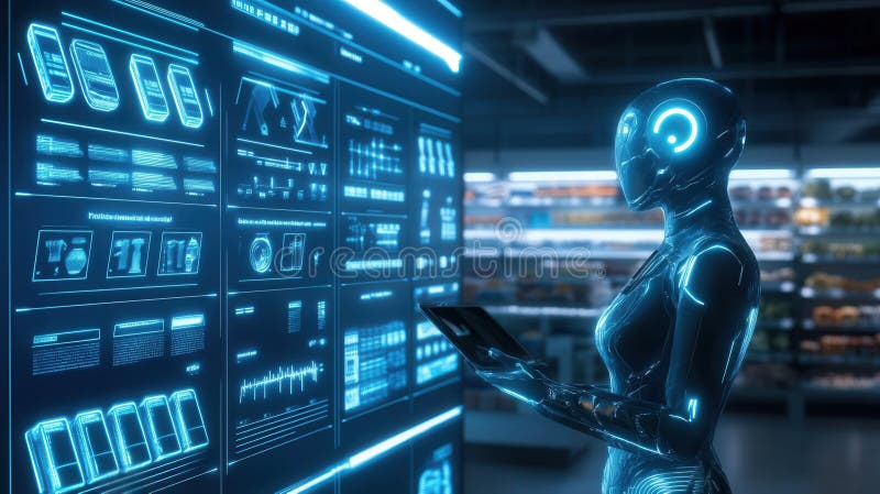 Modern AI Assistant Interface Processes Grocery Order with Futuristic ...