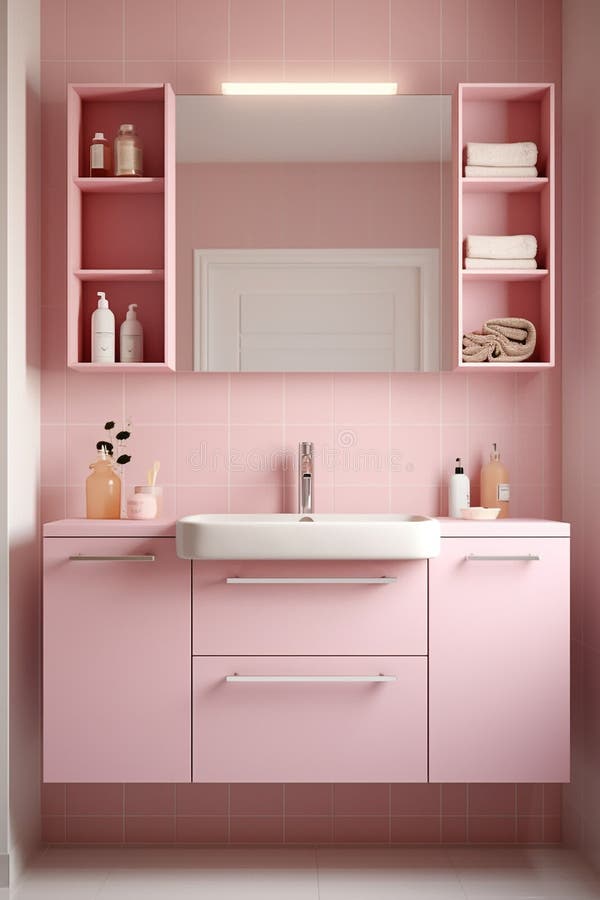 Modern Minimalist Bathroom Interior Modern Pink Bathroom Stock Image ...