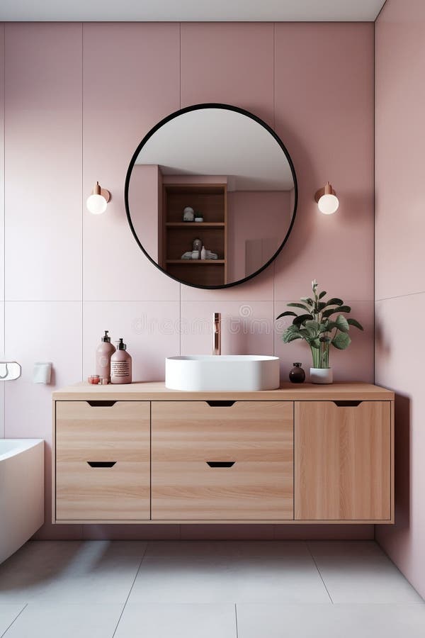 Modern Minimalist Bathroom Interior Modern Pink Bathroom Stock ...