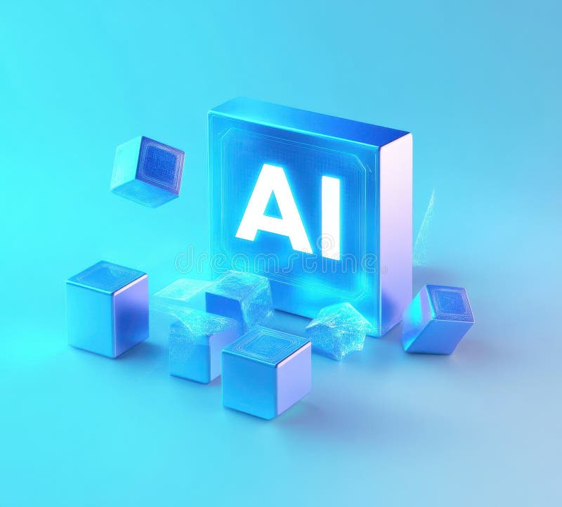 Futuristic AI Logo on a Blue and White Digital Background with Cubes ...