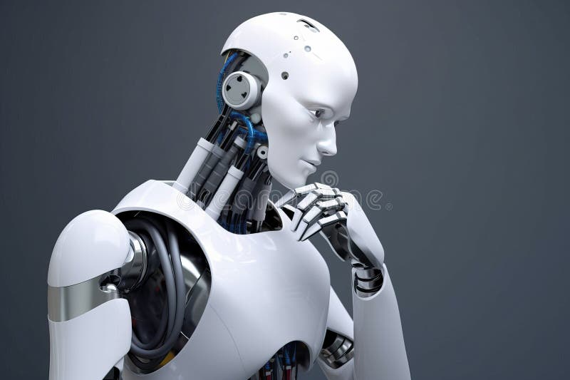 Modern AI Robot Thinking Pose Hand on Chin Intelligent Machine ...