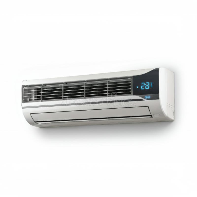 Modern Air Conditioner with Digital Display on White Wall Stock ...